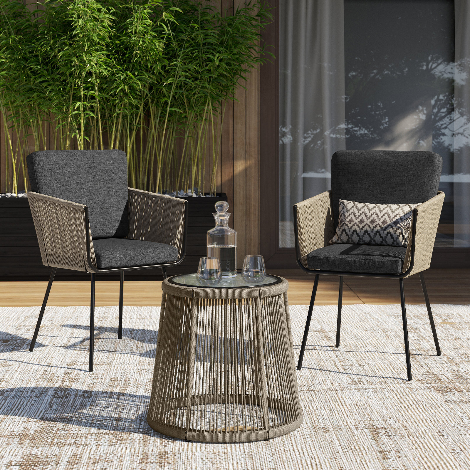 Mercury Row Additri 3 Piece Rattan Seating Group with Cushions Reviews Wayfair